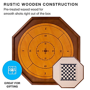 Tournament Crokinole & Checkers | Classic Dexterity Board Game for Two Players | 24 Black & White Discs & Game Board | 27 Inch