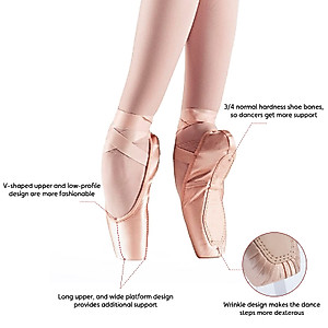 DoGeek Satin Pointe Shoes for Girls and Ladies Professional Ballet Dance Shoes with Ribbon for School or Home (Choose One Size Larger) Pink