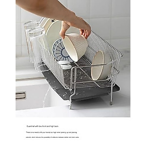 Dish Drying Rack 304 Stainless Steel Dish Rack with Drainboard Drainage, Utensil Holder for Various Kitchenware,Comes with chopstick holder Multifunctional Dish Rack for Kitchen Counter,Cup Holder,(St