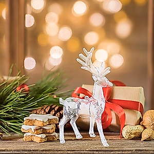 Sewroro 2pcs Christmas Reindeer Ornaments Acrylic Reindeer Deer Figurine Glass Collection Ornament Statue Animal Collectible Standing Christmas Table Centerpiece Home Decoration