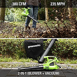 Greenworks 12 Amp 235MPH Variable Speed Corded Blower/Vac includes Metal Repeller, 24072