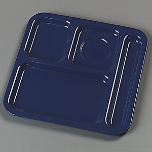 Carlisle FoodService Products Melamine Right-Hand 4-Compartment Tray, 10x9.75 Inches, Dark Blue