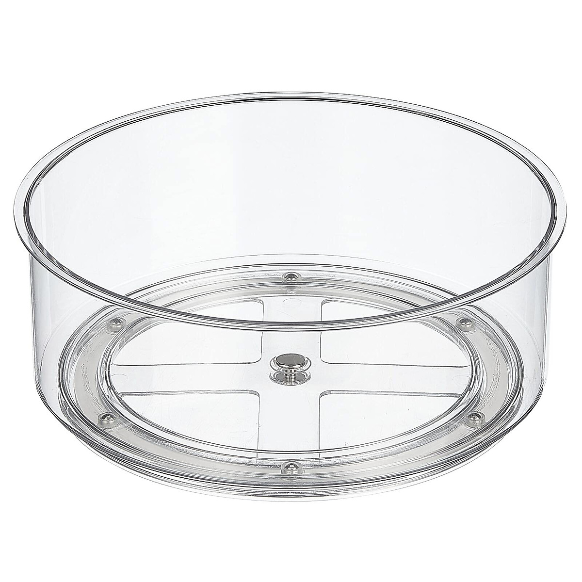 mDesign 9" Plastic Lazy Susan Spinner for Kitchen Cabinet, Cupboard, Fridge, or Drawer Organizing - Rotating Circle Spice Organizer Turntable for Food, Condiment, Medicine - Lumiere Collection - Clear