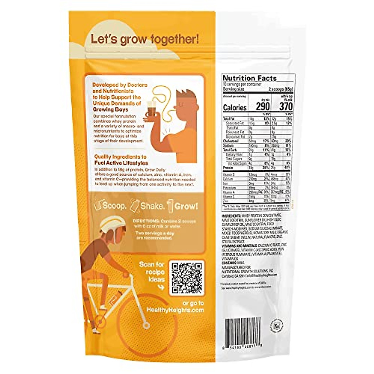 Healthy Heights Grow Daily Boys 10+ Shake Mix Bag Protein Powder (Vanilla) - Developed by Pediatricians - High in Protein Nutritional Shake - Contains Key Vitamins & Minerals