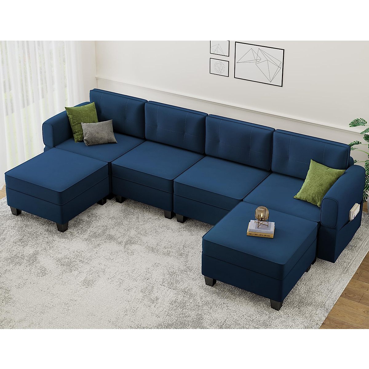 AYEASY 113'' Modular Sofa, Living Room U Shaped Couch with Storage Ottoman Sectional, Beige