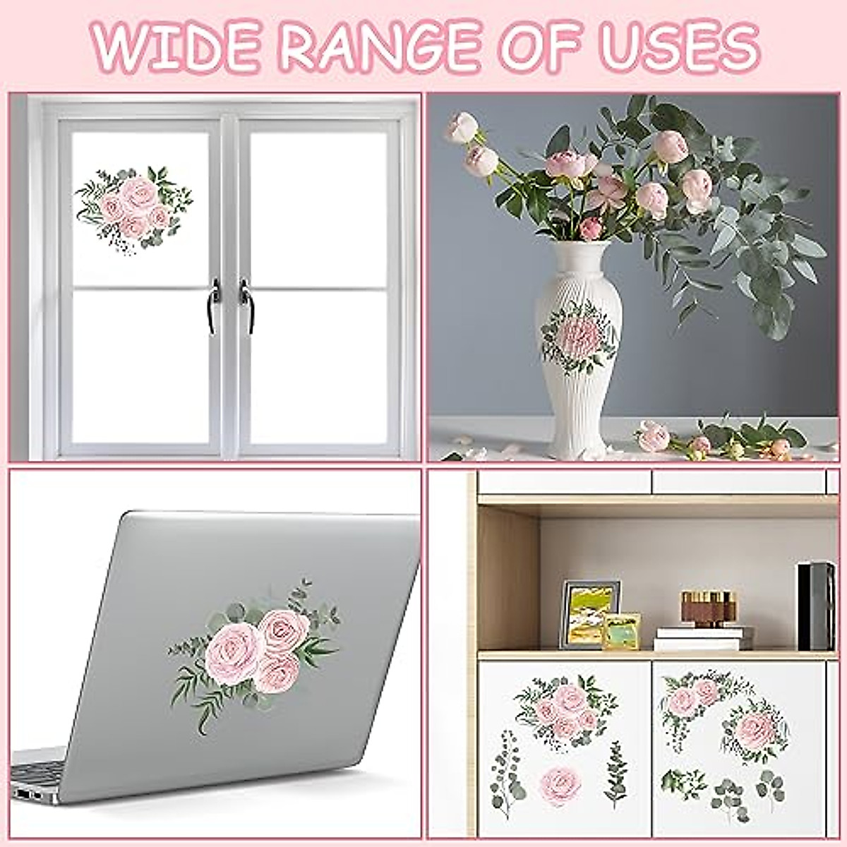 3Pcs Rub on Transfers for Furniture and Crafts, 3 Design Sheets 11.8" x 5.9" Furniture Decals Transfers, Rose Decals Rub on Transfers for Furniture (Rose Style)