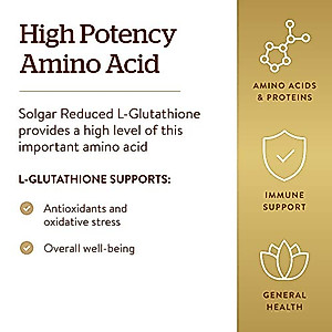 Solgar Reduced L-Glutathione 250 mg, 60 Vegetable Capsules - Antioxidant Support - Free Form Amino Acids - Non-GMO, Vegan, Gluten Free, Dairy Free, Kosher - 60 Servings