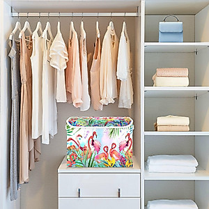 Wajiw Tropical Flamingo Storage Bins Foldable Large Cube Storage Box with Lids and Handles for Home Organizer Closet Office Decor 16.5x12.6x11.8 In