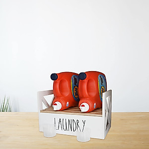 CHONIC Detergent Holder for Laundry Room, Farmhouse Detergent Dispenser, Liquid Soap Storage Organization, Detergent Stand with Drip Catcher Drip Tray Measuring Cup, Laundry Station Organizer, White