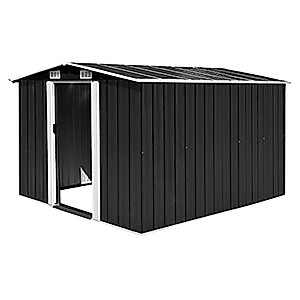 GOLINPEILO Metal Outdoor Garden Storage Shed, 101.2"x117.3"x70.1" Steel Utility Tool Shed Storage House, Galvanized Steel Yard Shed with Double Sliding Doors, Utility and Tool Storage, Anthracite