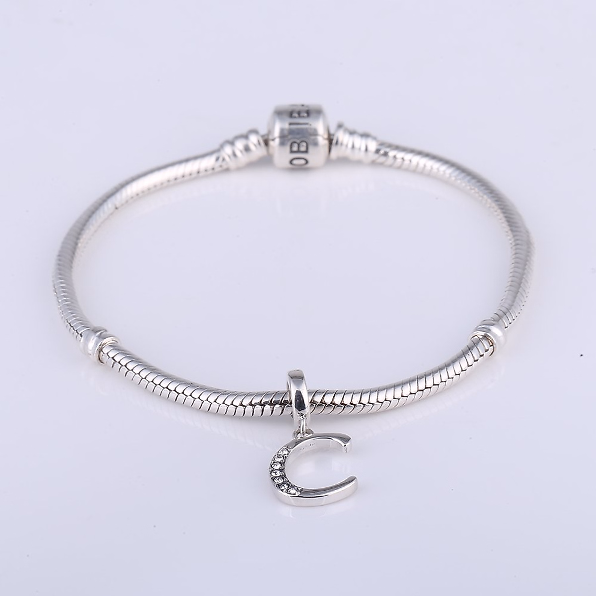 Soulbeads Initial A-Z Charms 925 Sterling Silver Alphabet Beads Dangle Crystal Charms for Bracelets (C)