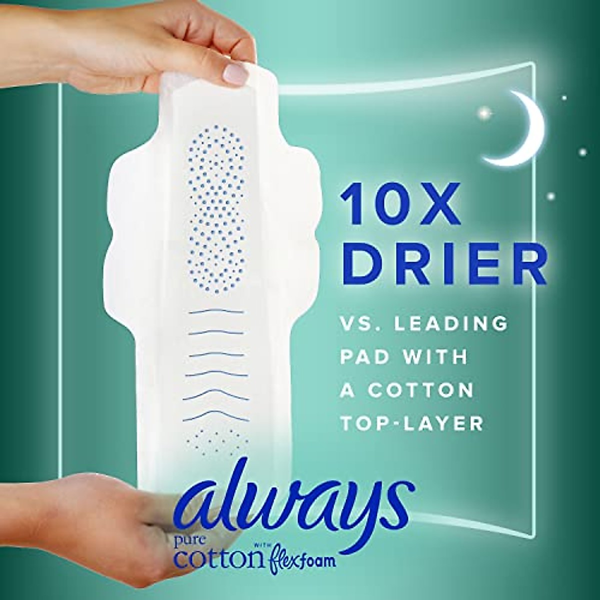 Always Pure Cotton, Feminine Pads For Women, Size 5 Extra Heavy Overnight Absorbency, Multipack, With Flexfoam, With Wings, Unscented, 18 Count x 3 Packs (54 Count total)