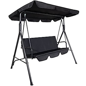 Luckyberry Swing Chair 3 Person Outdoor Canopy Swing Porch Swing with Removable Cushion and Convertible Canopy Swing Glider for Patio, Garden, Poolside, Balcony(Black