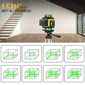 Alloyman 16 Line Laser Level, Self Leveling 4x360° Green Laser Level with 2Pcs Rechargeable Lithium Batteries/Wall Mount/Remote Control for Indoor and Outdoor Building Renovation Work