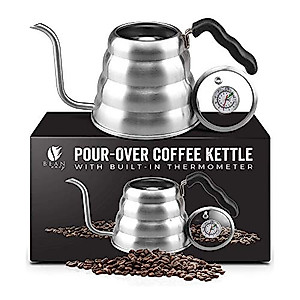 Bean Envy Pour Over Coffee Kettle - 40 oz, Stainless Steel, Gooseneck Coffee and Tea Kettle with Thermometer and Ergonomic Handle