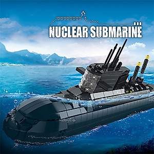 Nuclear Submarine Building Block Sets - Military Submarine Toys with Lights, WW2 History Collectible Home Room Decor Battleship Construction Set Gifts for Boys Teens Adults