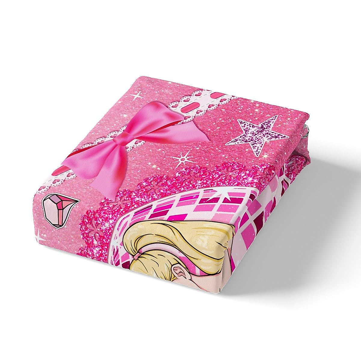 Pink Girly Princess Kids Duvet Cover Set Twin Size,High-heeled Shoes Lip Bowknot Romantic Bedding Set,Beauty Girls Room Decor,Glitter Sequin Diamond Comforter Cover,Dreamy Quilt Cover,1 Pillowcase