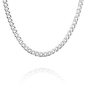 PAVOI Italian Solid 925 Sterling Silver, 22K Gold Plated, 5mm Italian Diamond-Cut Curb Link Chain Necklace for Men and Women, MADE IN ITALY (18, White Gold)