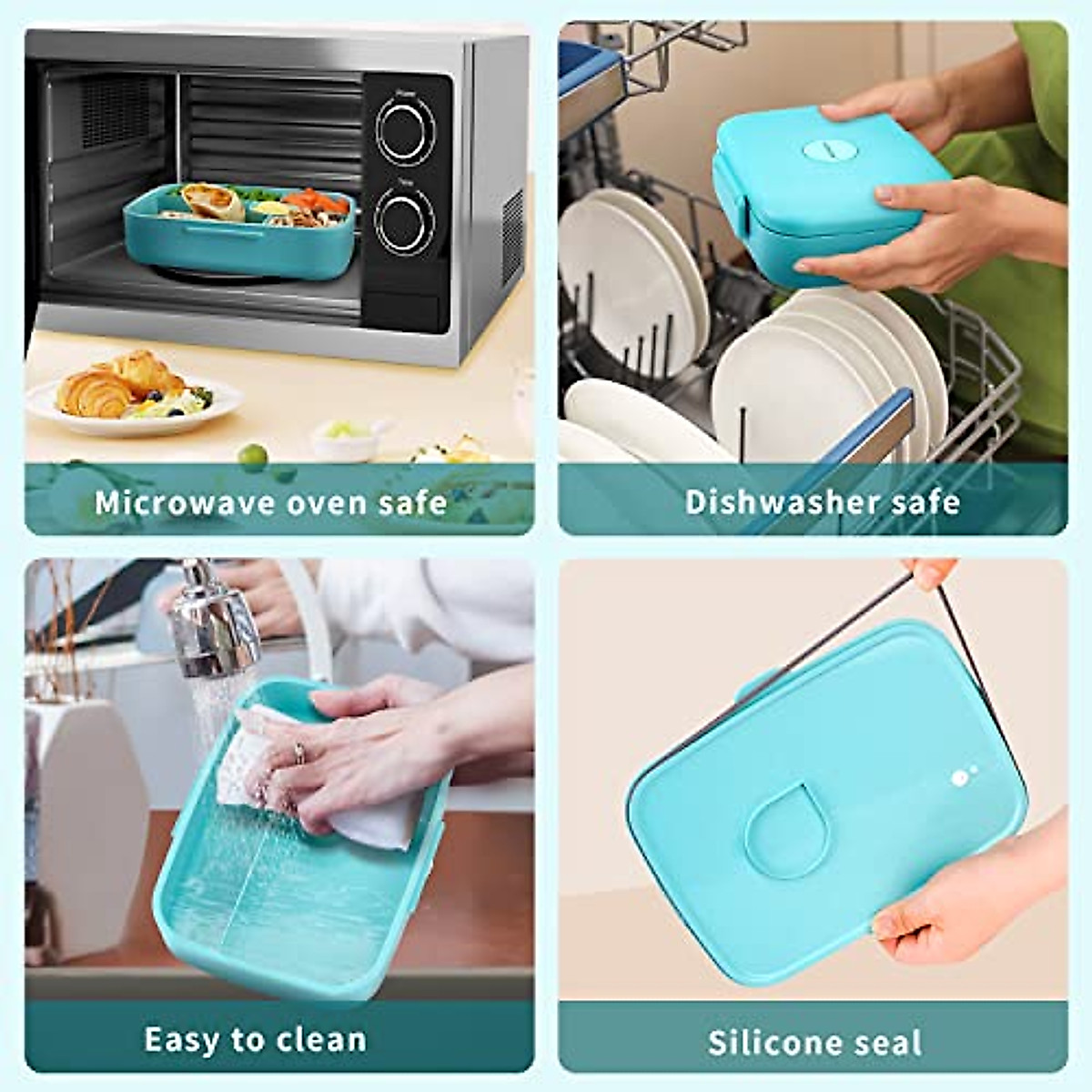 ANDMOON Bento Lunch Box with Kids/Adults, 5 Compartments Leakproof Lunch Container with Dressing Cup, Eco-Friendly Double Insulated Boxes, Dishwasher and Microwave Safe, BPA-Free (blue)