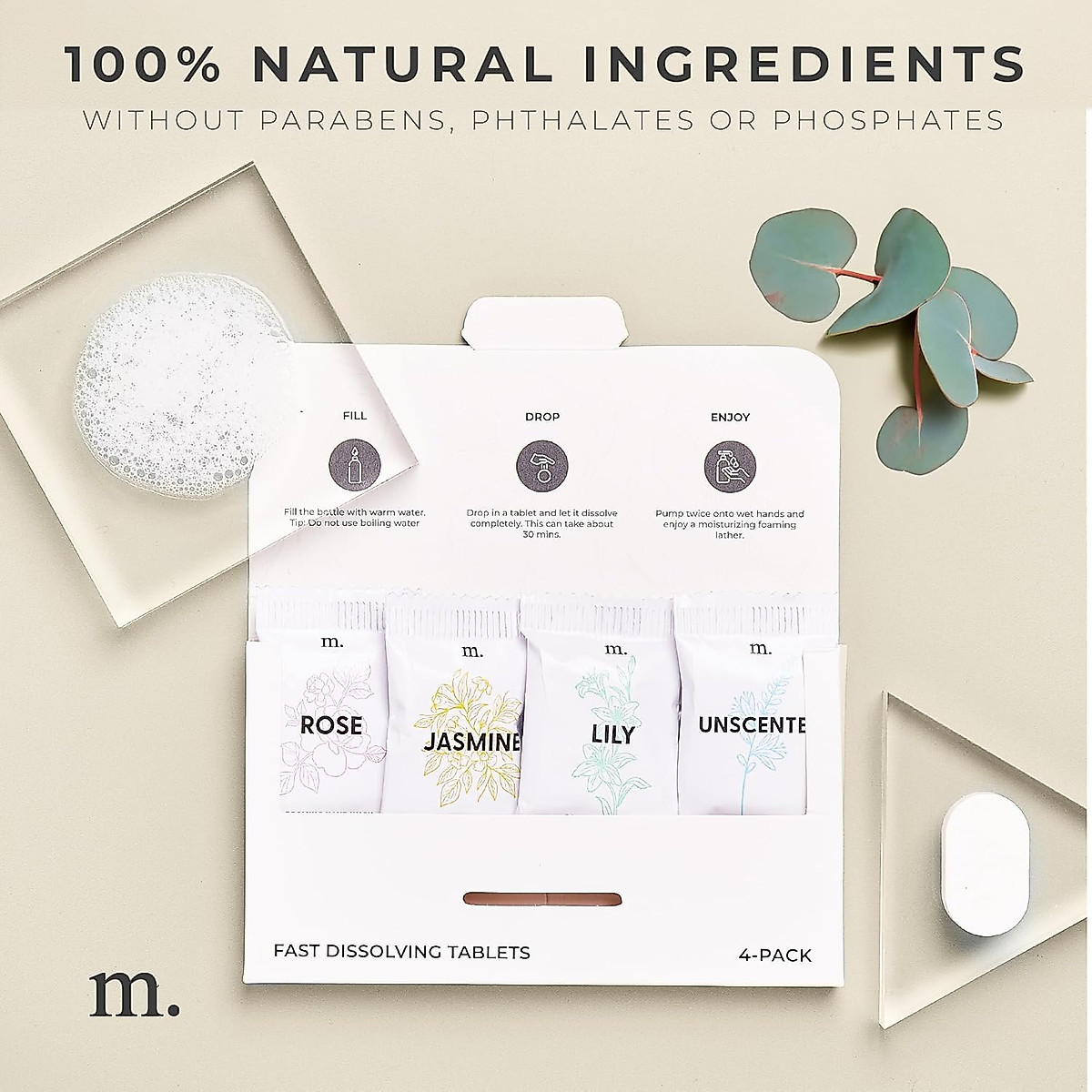 MaisoNovo 4-Pack Mix Scent Foaming Hand Soap Tablets - Black Glass Black Pumps x 2