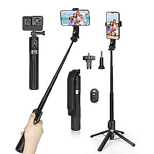 Eocean Selfie Stick Tripod Quadripod with Remote, 54" Aluminum Alloy Extendable Cell Phone Tripod Stand Compatible with iPhone/Android Phone/GoPro, Lightweight Portable Pocket Travel Tripod