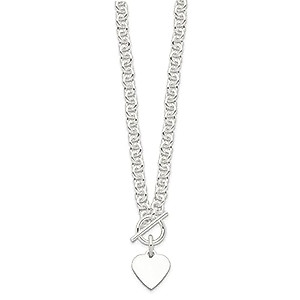 Diamond2Deal Sterling Silver Engraveable Heart Disc on Fancy Link Toggle 18in Necklace Fine Jewelry Gift for Women