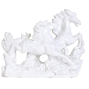 TREEMAISON Vastu White Running Horses for Prosperity | Positive Energy & Good Luck Showpiece | Resin Decor for Home & Office | Health & Wealth Enhancement