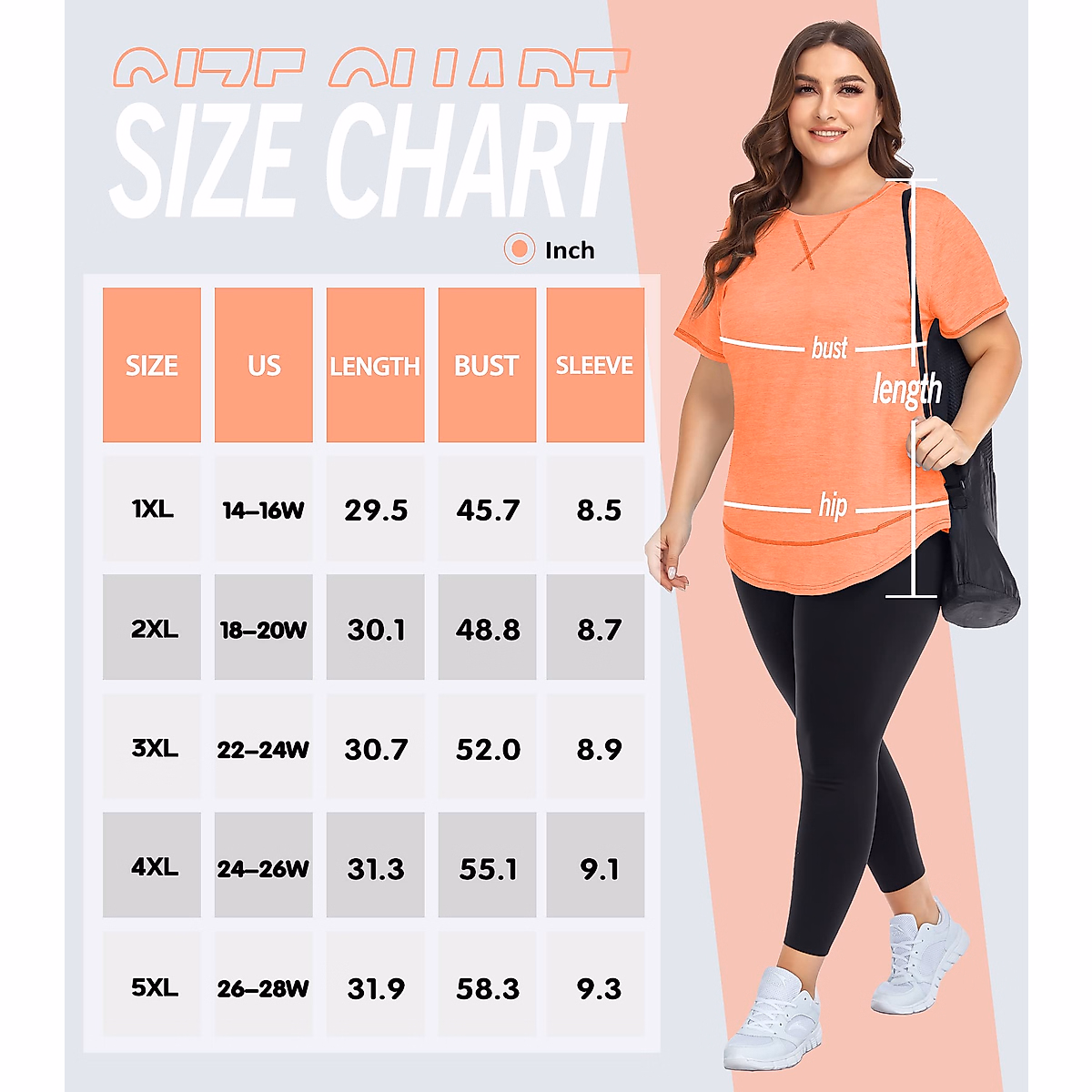 COOTRY Plus Size Workout Tops for Women Short Sleeve Loose fit Shirts Athletic Gym Yoga Clothing Short Orange 3XL