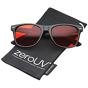 zeroUV Rare Color Tinted Lens Classic Horn Rimmed Sunglasses (Red)