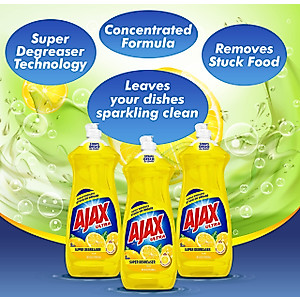 Ajax Dishwashing Liquid Dish Soap, 28 Ounce Ajax Dish Soap Lemon Scent Super Degreaser and Cleaner, All Purpose Cleanser, Total 84 Ounces, 3 Pack