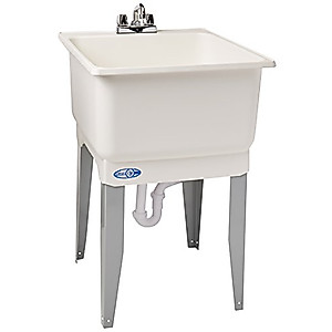 Mustee 14CP Polypropylene Freestanding Tub Utility Sink with Drain and Faucet, One Size, White