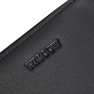 HISCOW Metal Zipper Slim Sector Wallet with 2 Card Slots - Italian Calfskin (Black)