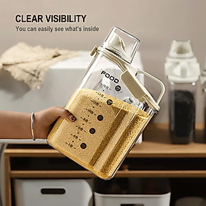 WINIAER Airtight Rice Storage Container with Measuring Cup, 3 to 5 lbs Cereal Dry Food Containers Dispenser, Pet Dog Cat Food Container Box, BPA Free Clear Plastic Containers