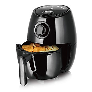 J-Jati Air Fryer Cool Touch Housing Dial/Digital Hot Air Healthy Frying Oil-Free AirFryer Auto Shutoff, Dishwasher safe parts, Space Saving Black (2.0L)