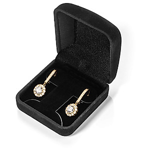 Everyday Elegance 14K Solid Yellow Gold Leverback Earrings Round "Halo" Cubic Zirconia Drop Dangle Basket Setting 2.0 CTW With Gift Box