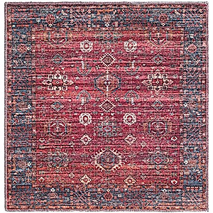 Rugs com Maahru Collection Washable Rug,Square Rust Red Low-Pile Rug Perfect for Living Rooms, Kitchens, Entryways Antique Red 3 ft 3 Square
