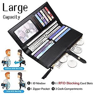 Badiya Ultra Slim Wallet Credit Card Holder Thin Bifold Clutch Wallets with Zipper Pocket for Women