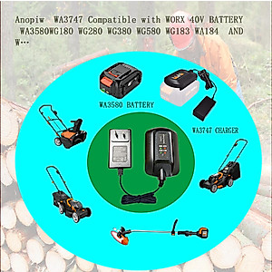 ANOPIW WA3747 Replace Worx WA3747 40V Portable Charger Compatible with Worx 40V Battery WA3580 WG180 WG280 WG380 WG580 Lithium Battery
