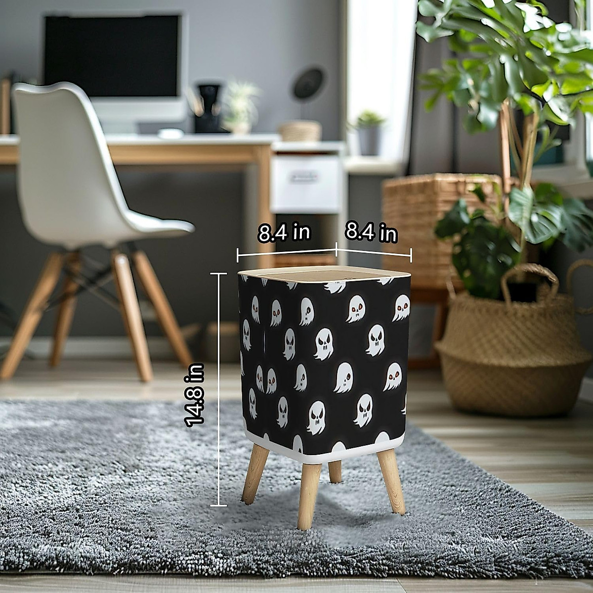 LGCZNWDFHTZ Small Trash Can with Lid Ghost Icons Halloween Seamless Pattern Wastebasket with Press Cover Dog Proof Garbage Can Waste Bin for Kitchen Bathroom Nursery 2.6 Gallon