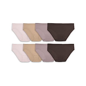 Fruit of the Loom Women's No Show Seamless Underwear, Amazing Stretch & No Panty Lines, Available in Plus Size, Nylon-Bikini-8 Pack-Assorted Neutrals, 7