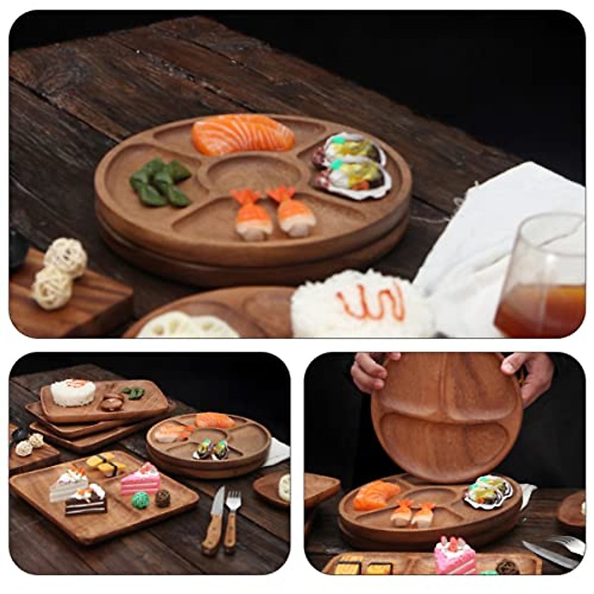 Anneome 1pc Compartment Dishes On Fruits Divided Salad Color Cheese Section Tableware Wood Plates Candy Party Camping Luncheon Diet Birthday Platter Veggies Round Practical Platters Cake