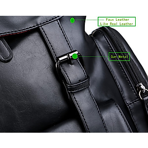 Baosha BP-16 PU Leather Casual Backpack College Backpack Daypack Black