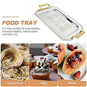 Cabilock Rectangular Serving Tray Stainless Steel Tea Drink Platter Snack Tray Breakfast Serving Platter with Handle for Food Dessert Fruit Coffee Tea 35x24. 5CM