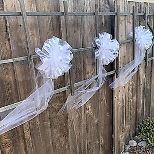Large Assembled White Wedding Pew Bows - 10" Wide, Set of 6, Tulle Wedding Bows, Mother's Day, Reception, Aisle Decoration, Bridal Shower, Anniversary, Birthday, Fundraiser, Wedding Event