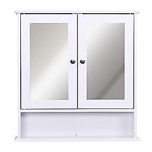 kleankin Bathroom Storage Cabinet Wall Mounted Medicine Cabinets w/Double Mirror Doors & Adjustable Shelf White