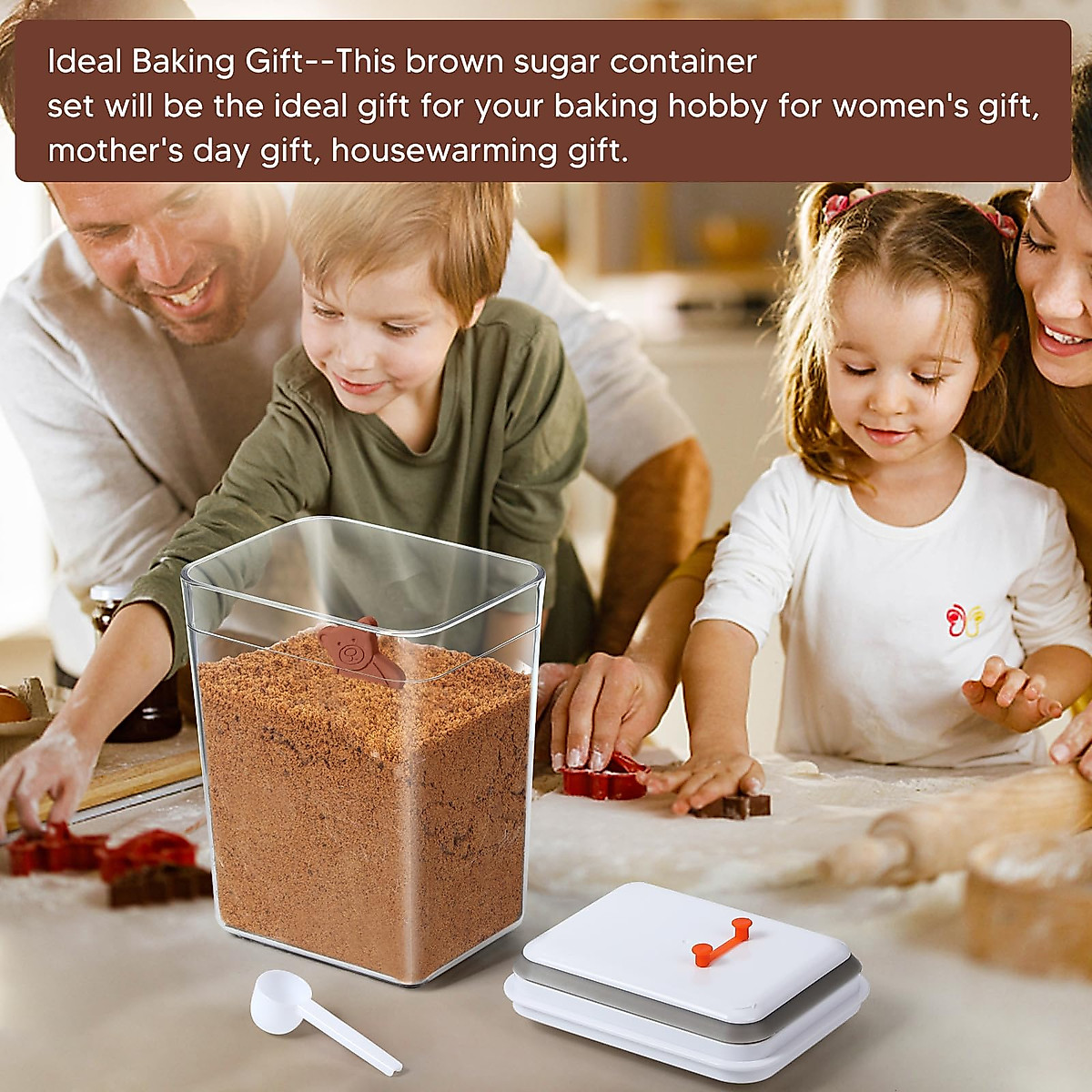 SUMMORO Brown Sugar Keeper, Brown Sugar Container 2.4Qt/2300ml with 6 PCS Brown Sugar Keeper Saver, Pop Airtight Food Storage Containers Brown Sugar Bear Softener for Moisture, Food Safe and Reusable