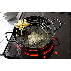 Yoshikawa SH9160 Tempura Pot, 9.4 inches (24 cm), Gas Stove and Induction Compatible, Made in Japan, With Mesh Included, Iron