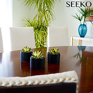 SEEKO Succulents Artificial Succulent Plants in Ceramic Pots (3 Pack) Faux Potted Plant Décor, Black Bathroom Décor, Home Décor Gifts, Small Fake Desk Plant for Home Office, Kitchen or Book Shelf
