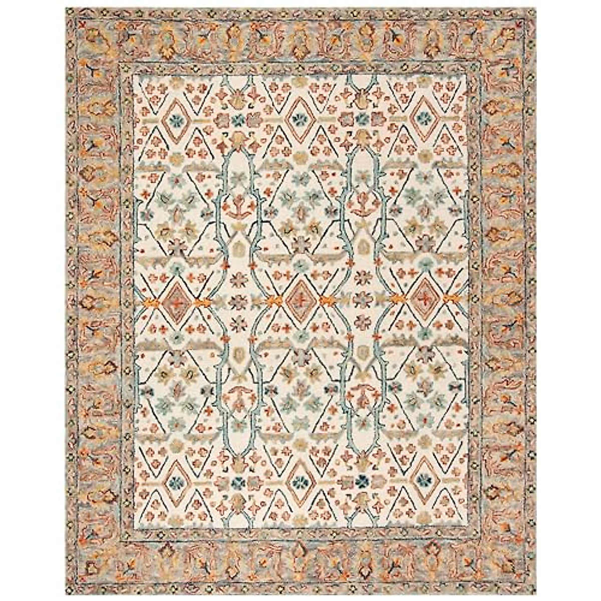 SAFAVIEH Aspen Collection X-Large Area Rug - 11' x 15', Ivory & Blue, Handmade Boho Wool, Ideal for High Traffic Areas in Living Room, Bedroom (APN308A)