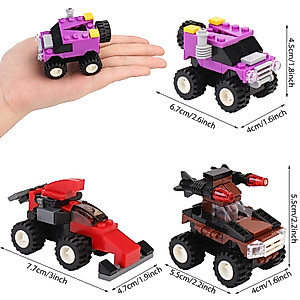 IAMGlobal 12 Mini Pull Back Cars Building Blocks Toy Set, Trucks Toy Vehicles Set Stem Toys, Party Supplies Gifts Party Favor for Kids, Goodie Bags, Birthday, Carnival Prizes